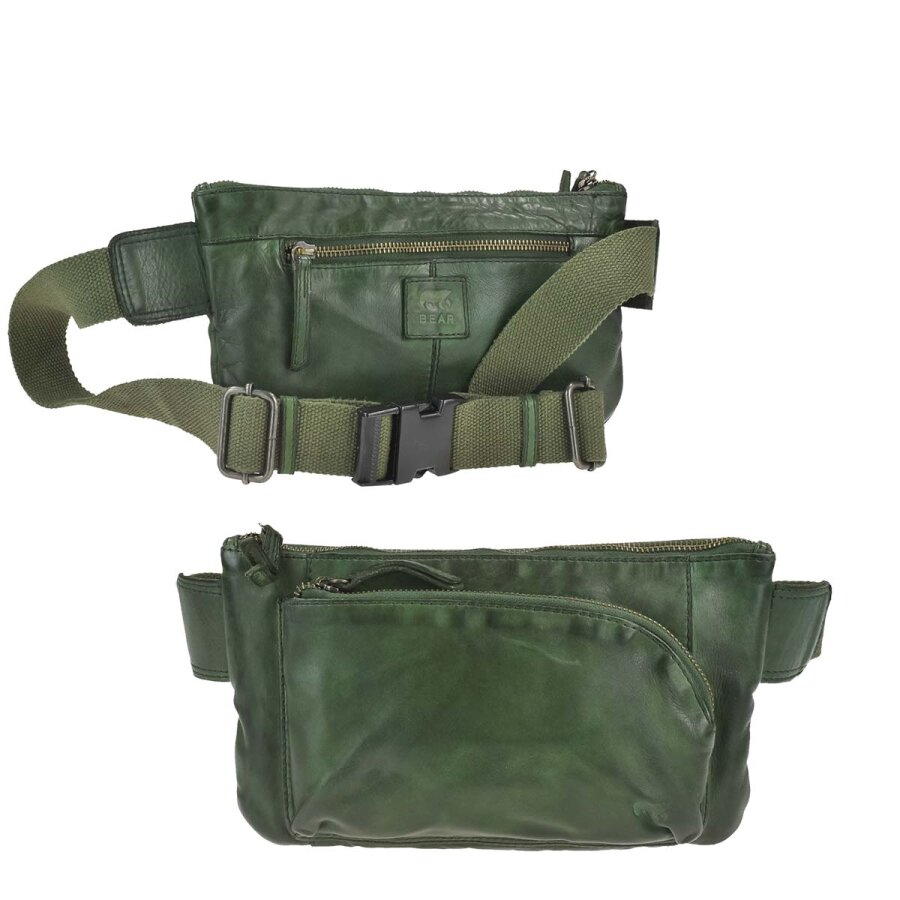 Bear Design Bauchtasche Damen viele Fächer 27x15cm Leder grün. Ein ...